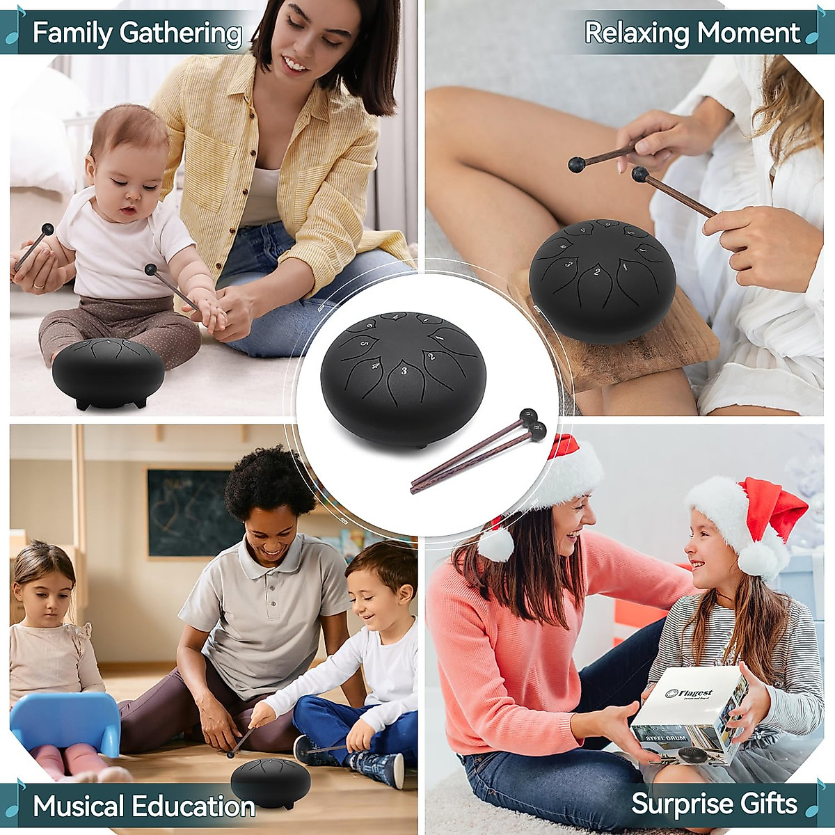 Flagest Steel Tongue Drum 8 Notes 6 Inches, Alloy Steel Drum Set with Bag, Unique Music Book, Percussion Instrument Drums for Early Musical Education Cultivate Concentration Birthday Item