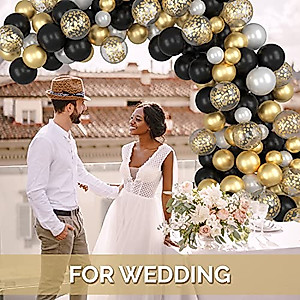 Balloon Arch Kit Garland Decorations - 124 pcs Latex Black White Gold Confetti Balloons 16ft, Oh Baby Theme, Bridal Shower Birthday Wedding Graduation Bachelorette Anniversary Party Backdrop DIY Décor