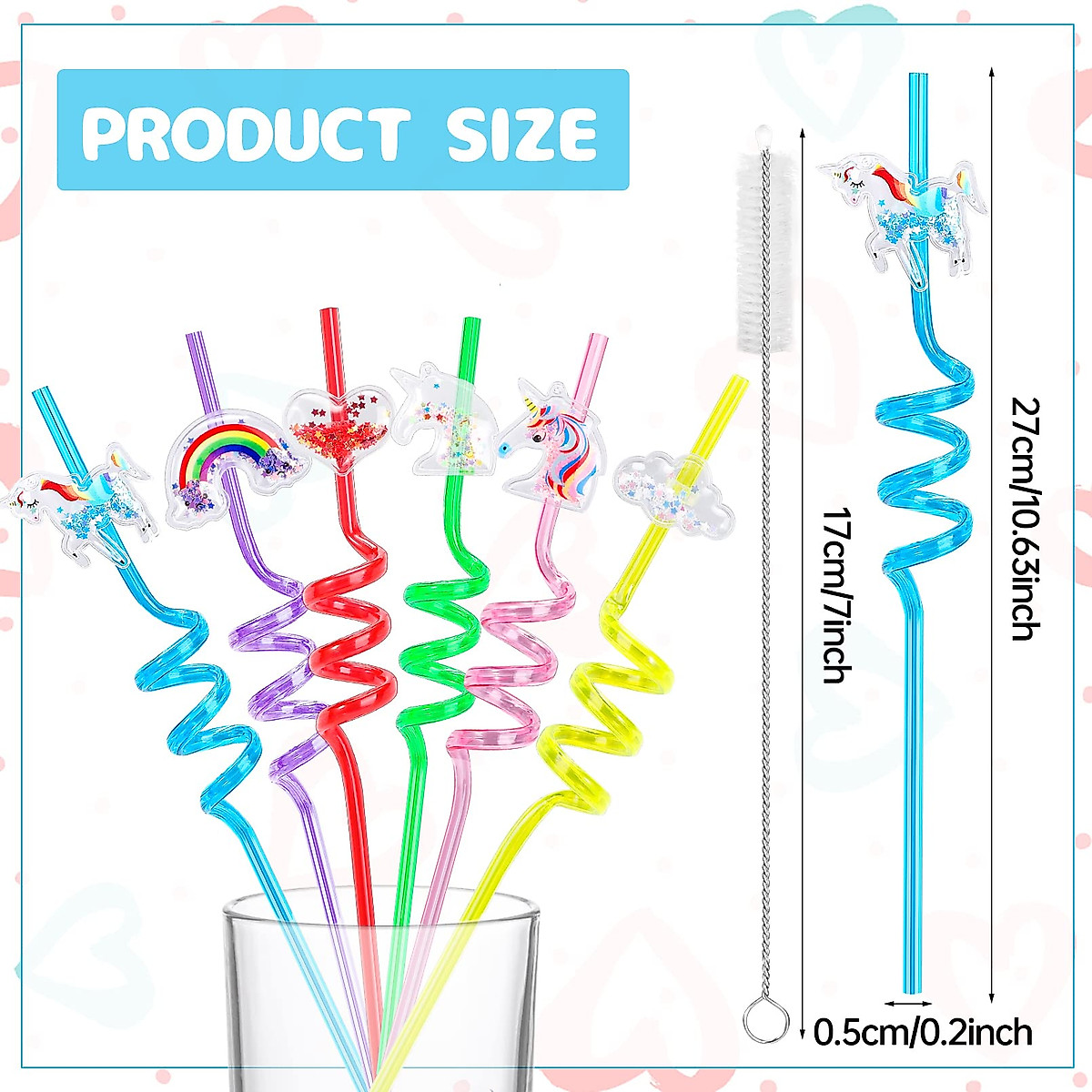24 PCS Glitter Straws,Unicorn Heart Shaped Sparkly Drinking Straws,Reusable Drinking Plastic Straws Unicorn Rainbow Heart Cloud Shaped Design,Unicorn Party Favors for Kids Girls Pool Party Decorations