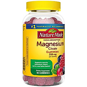 Nature Made High Absorption Magnesium Citrate 200 mg per serving, Dietary Supplement for Muscle, Nerve, Bone and Heart Support, 90 Gummies, 45 Day Supply
