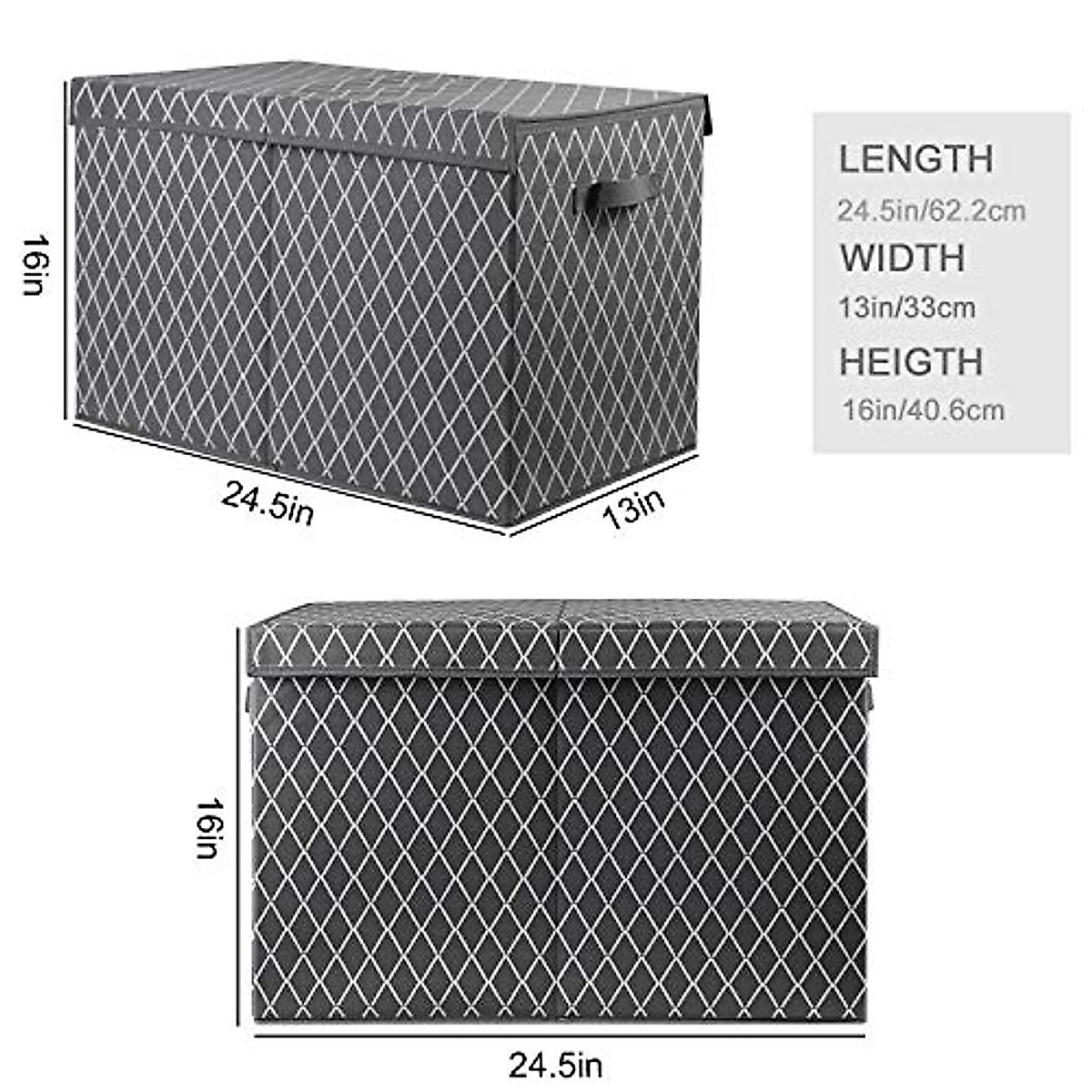 VERONLY 2 Pack Toy Box Chest Organizer Bins for Boys Girls, Kids Large Fabric Collapsible Storage Basket Container with Flip-Top Lid & Handles for Clothes,Blanket,Nursery,Playroom,Bedroom