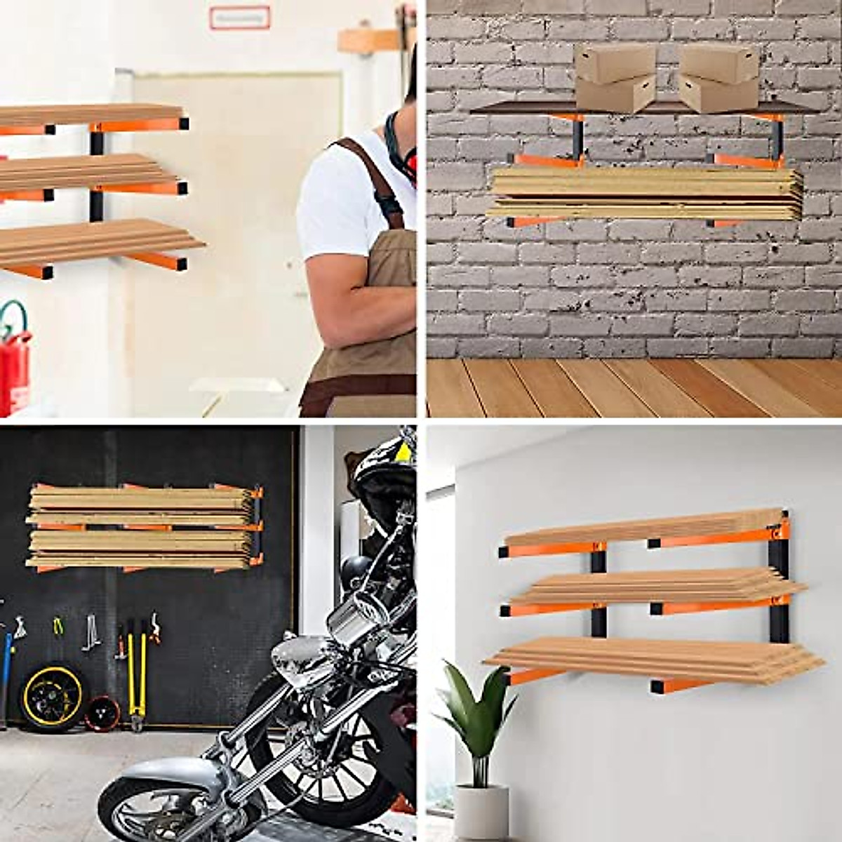 Storeonwall Lumber Storage Rack Wood Organizer Garage Tool Rack Wall Mount Metal Rack