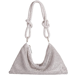 AZWBAG Women's Evening Bag Sparkly Rhinestone Purse Bling Chain Clutch Purse（small silver）
