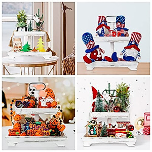 HAPOO Tiered Tray Two Tiered Tray for Easter Fall Halloween Thanksgiving Christmas Decors Wood Farmhouse Tiered Tray Stand for Countertop