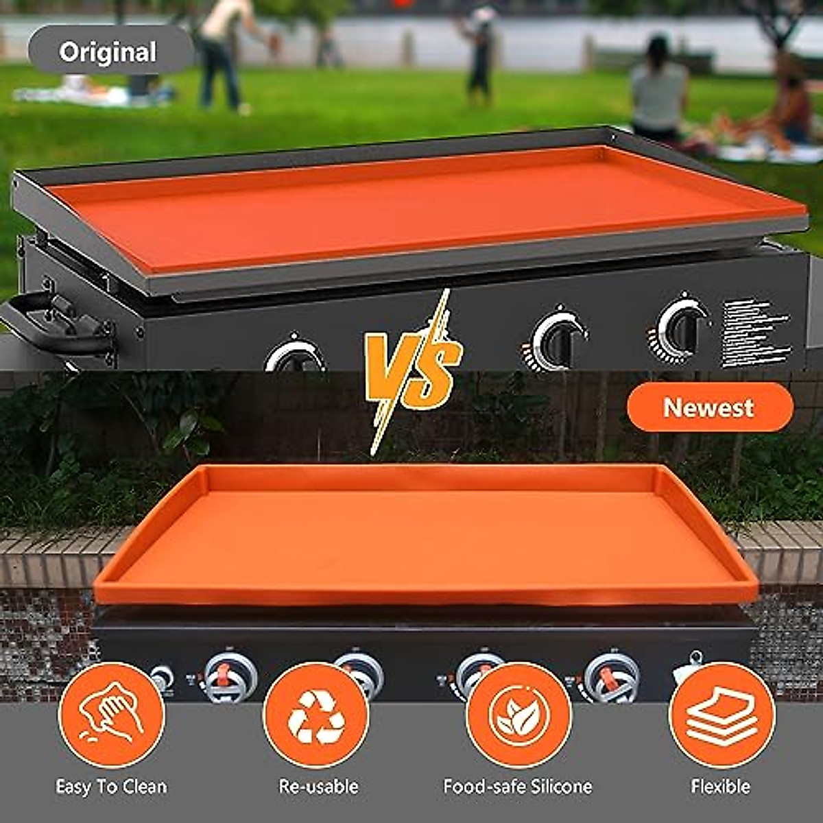 Griddle Cover Mat Full-Edge for Blackstone 28 Inch Grill, Full-Edge Food Grade Blackstone Accessories, Silicone BBQ Grill Buddy Mat for Blackstone Outdoor, Protect from Rust, Insects,Leaves