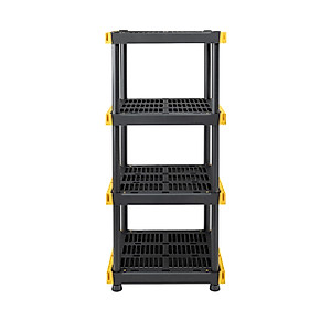 BLACK & YELLOW® 4-Tier Heavy Duty Plastic Storage Shelving Unit, 100lbs/shelf (55”H x 24”W x 20”D), for Indoor/Outdoor Organization, Modular Rack, Extremely Durable®, Made in The USA