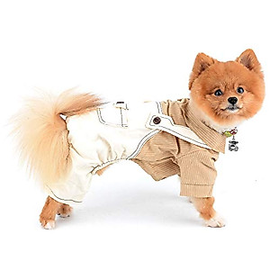 SELMAI Dog Outfits for Small Dogs Boy Summer Striped Shirts with Pants Jumpsuits One Piece Apparel for Cats Puppies Chihuahua Clothes Adorable Overalls for Medium Pets 4 Legs Spring Autumn Brown M