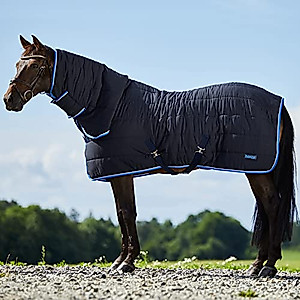 HORZE Glasgow Combo Anti-Slip Indoor Stable Horse Blanket with Attached Neck Cover (150g Fill) - Dark Blue - 78 in