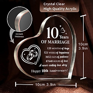 Milcier 10 Year Anniversary Present, Romantic 10th Anniversary Keepsake 3.9x3.9 Inch, Ten Years Anniversary Wedding Gifts for Husband Wife Her Him, 10th Anniversary Marriage Gifts for Men Women