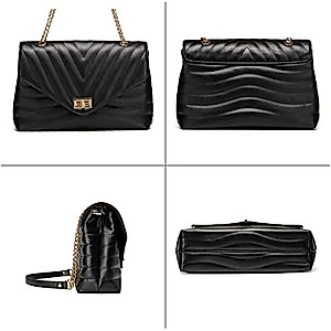 Large Crossbody Bags for Women Stylish Quilted Flap Bag with Adjustable Golden Shoulder Chain Strap (Black)