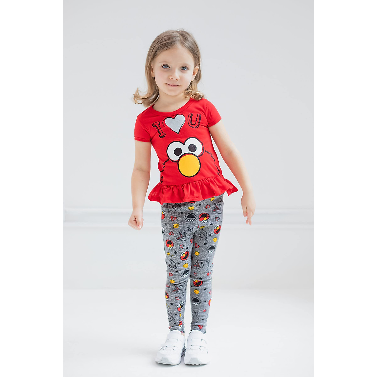 Sesame Street Elmo Big Bird Cookie Monster Toddler Girls T-Shirt and Leggings Outfit Set Red 3T