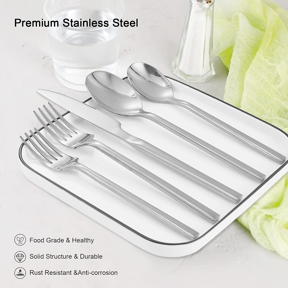 Silverware Set 20-Piece Stainless Steel Flatware Cutlery Set Service for 4, Tableware Utensils Set Includes Knife/Spoon/Fork for Kitchen Home Restaurant Gift, Mirror Polished, Dishwasher Safe Silver