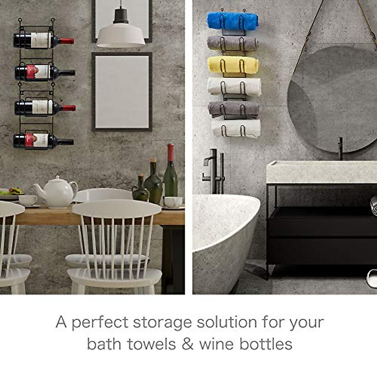 EZOWare 6 Wine Bottle Wall Mounted Metal Holder Rack, Detachable Multipurpose 6 Level Towel Storage Organizer Shelf