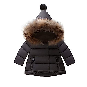 Mallimoda Baby Boys Girls Down Jacket Toddler Winter Warm Puffer Down Coat Cotton Hooded Fur Snowsuit Black 2-3 Years