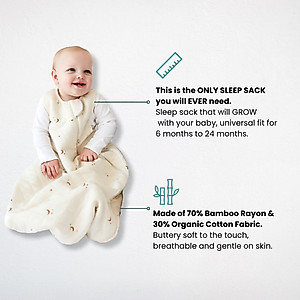 Tealbee Dreambag: Rayon made from Bamboo, Organic Cotton Baby Sleep Sack Universal Fit 6-24 months - 1.2 TOG All Season Baby Wearable Blanket - 2-way zipper - Moons and Stars