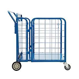 Yeeoy Steel Stock Cart Hand Truck with Side Walls, Heavy Duty Foldable Industrial Utility Dolly Portable Panel Trolley with 360° Swivel Wheels for Garage Warehouse Factory丨750 Lbs Capacity, Blue