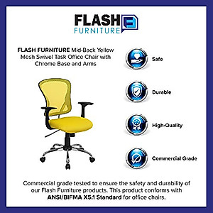 Flash Furniture Alfred Mid-Back Yellow Mesh Swivel Task Office Chair with Chrome Base and Arms