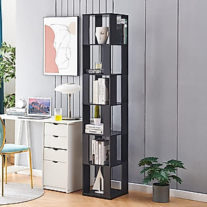 RVEE Rotating Bookshelf 360°, 6 Tier Corner Bookcase for Living Room Floor Bookcase Wooden Bookshelf Home Office Corner Tall Bookcase (Black)