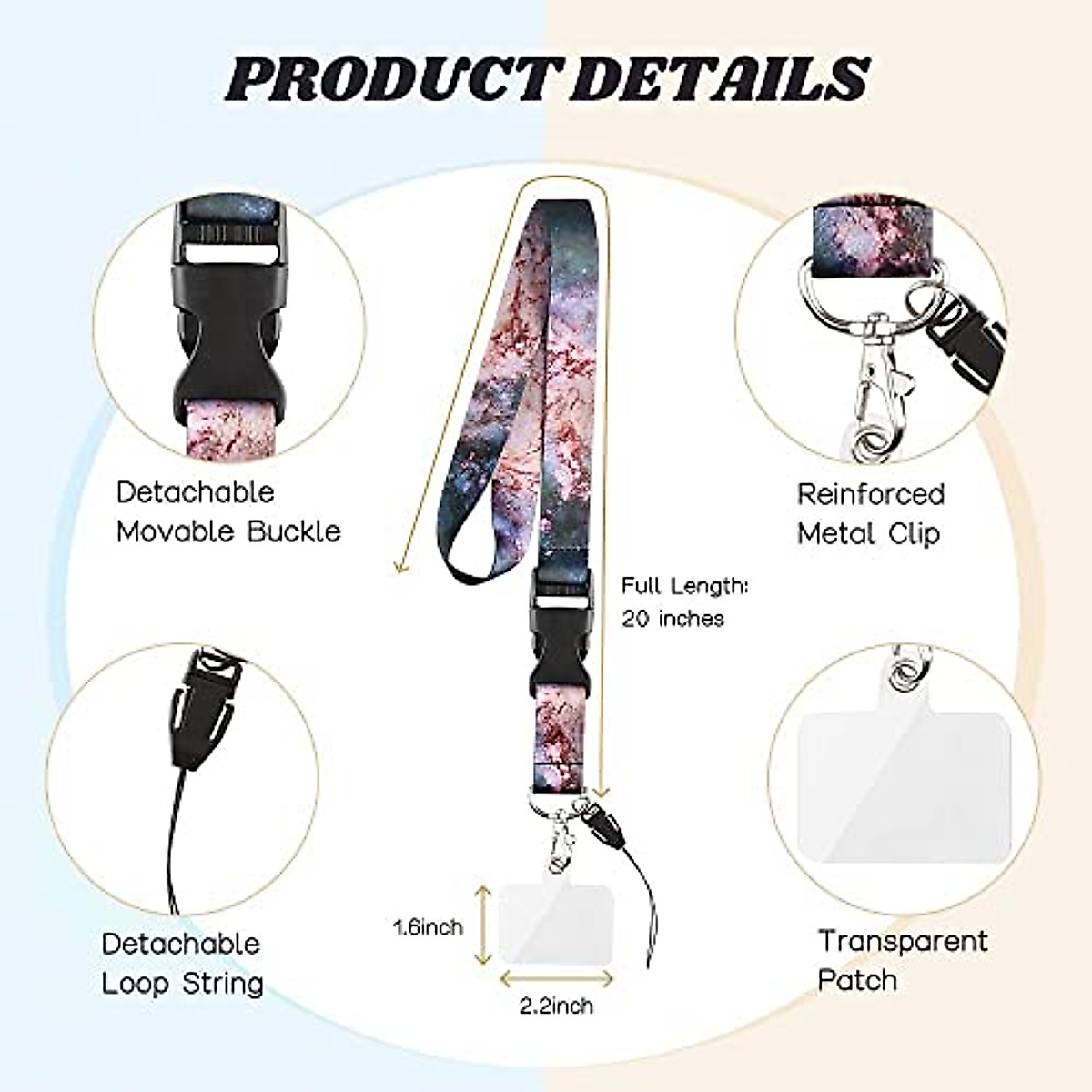 FGY Cell Phone Lanyard for Around Neck, 3 Pieces Starry Sky Neck Strap with 6 Clear Tether Tabs, Detachable Neck Strap Lanyard for Phone with Release Buckle for Men Women Teen, Fit for Most Smartphone