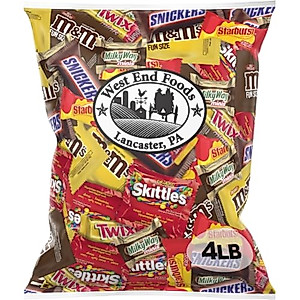 West End Foods Chocolate Candy (4 Pound) Bundle with Twix, Snickers, Milky Way, M&M's Milk & Peanut, Skittles, Starburst, Pinata Filler Party Favors