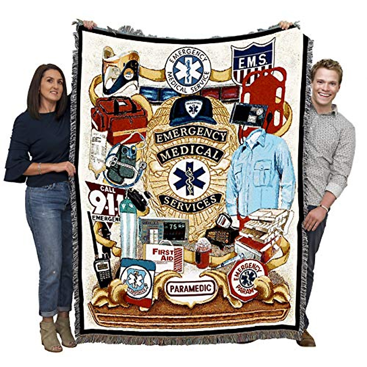 Pure Country Weavers EMS - First Responders Blanket - Gift Tapestry Throw Woven from Cotton - Made in The USA (72x54)