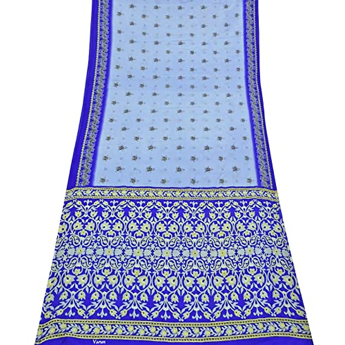 Peegli Indian Vintage Blue Silk Blend DIY Fabric Casual Dress Material Printed Textile
