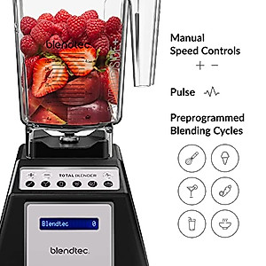 Blendtec Total Classic Original Blender - WildSide+ Jar (90 oz) - Professional-Grade Power - 6 Pre-programmed Cycles - 10-speeds - Black