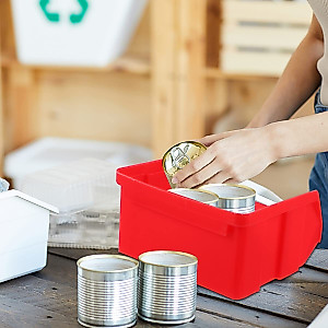 Angoily 10PCS Plastic Storage Bin Hanging Stacking Containers, Stackable Storage Bins Workshop Tool Organizer Bins for Parts Garage (Red, 3.93X 3.73X1.97inch)
