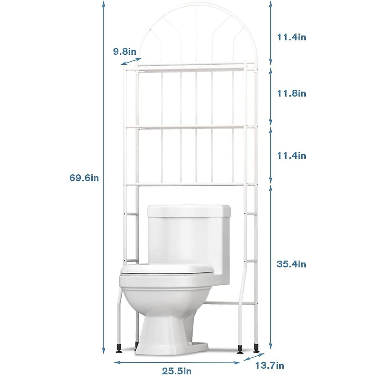MONIPA Over The Toilet Storage, Bathroom Organizer, 3-Tier White Bathroom Shelf Space Saver, Freestanding Bathroom Toilet Storage Rack Cabinet Shelves