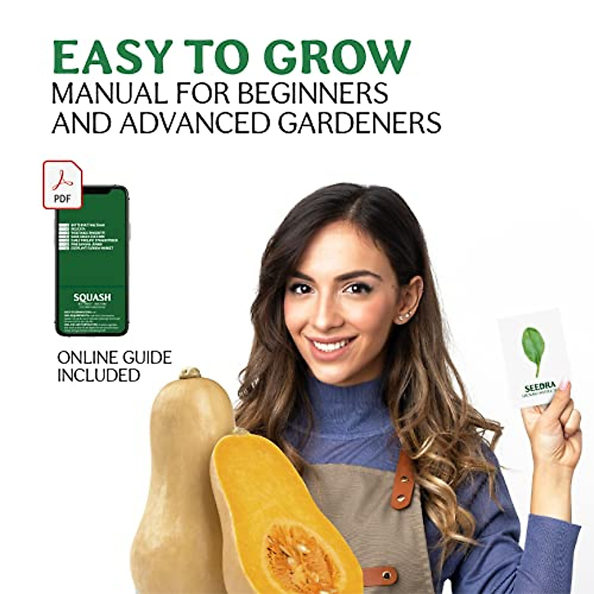 Seedra.US 6 Squash Seeds Variety Pack - 325+ Non GMO, Heirloom Seeds for Indoor Outdoor Home Garden - Summer and Winter Squash Seeds, Zucchini Seeds + Eggplant Seeds