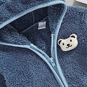 Meiweileya Baby Girl Boy Fleece Zip Up Hoodie Bear Ears Fuzzy Jacket Hooded Teddy Coat Winter Shacket Warm Outwear Cute Cardigan Top (Light Blue, 12-18 Months)
