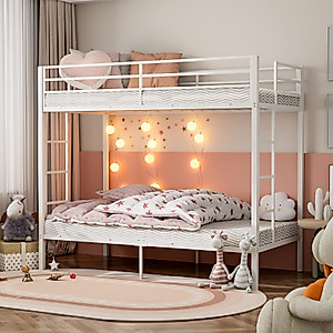 IKIFLY Metal Twin Over Twin Bunk Bed, Heavy Duty Twin Bunk Bed Frame with 2 Built-in Ladders, Safety Guard Rail, Space-Saving Design, for Kids, Teens, Adults - No Box Spring Needed - White