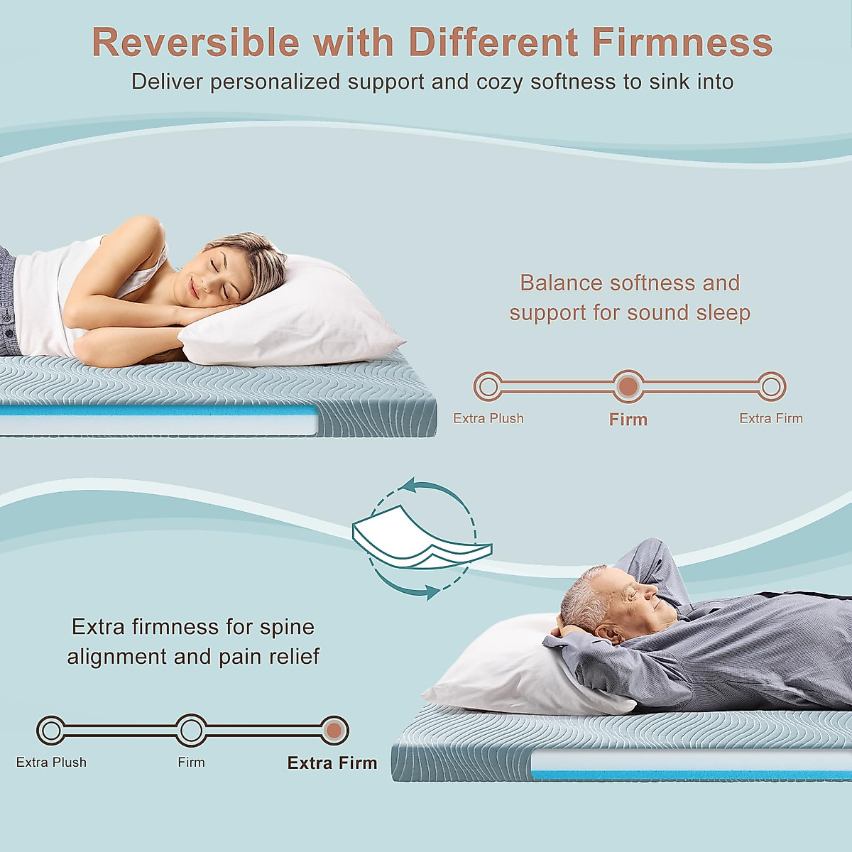 UniPon Medium to Firm Mattress Topper 3 inch Queen Memory Foam Mattress Topper Gel Infused with High-Density Foam for Body Support & Pressure Relief, Ventilated Design, CertiPUR-US Certified