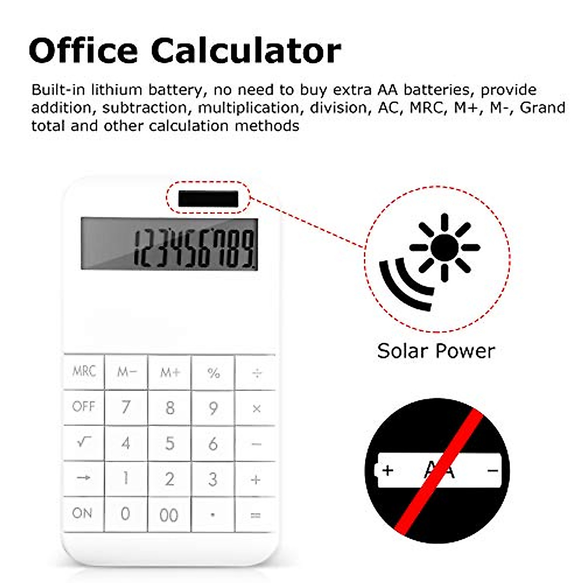 EooCoo Basic Standard Calculator 12 Digit Desktop Calculator with Large LCD Display for Office, School, Home & Business Use, Modern Design - White