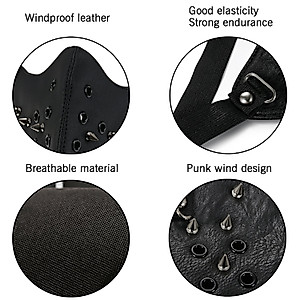 TSWRK Punk Faux Leather Mask, Wind Protector Motorcycle Biker Half Face Mask, Anti-Dust Sport Mask Halloween Costume