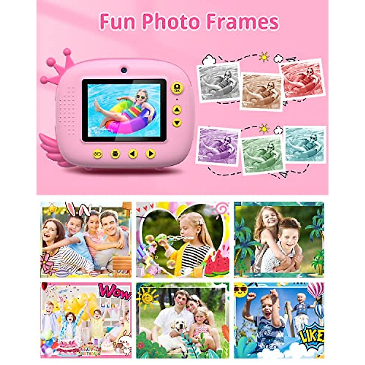 Kids Camera Instant Print, 2.4-inch Screen 12MP / 1080P HD Kids Digital Camera, Kids Toddler Camera, Boys Girls Christmas Birthday Gifts for 3 4 5 6 7 8 9 10 11 12 Year Old