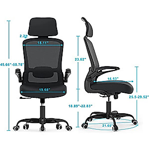 Home Office Desk Chairs, Ergonomic Office Chairs with Flip-up Armrests, Computer Desk Chairs with Lumbar Support, Office Desk Chairs with Rocking Function, Black