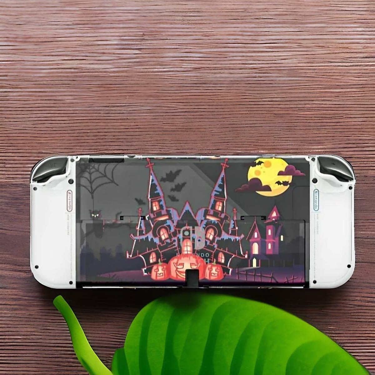 Halloween Decoration Switch OLED Case, Switch OLED Protective Case with TPU Joycon Covers and Glass Screen Protector and Thumb Grip Caps