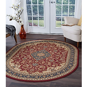 Kirsten Traditional Oriental Red Oval Area Rug, 5' x 7' Oval