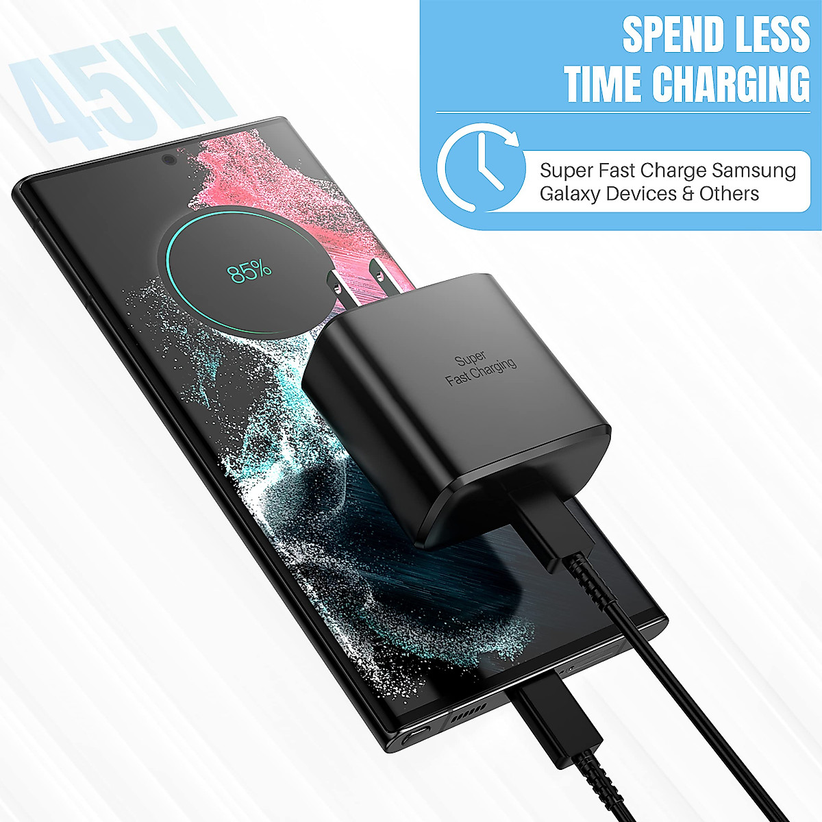 USB C Charger Block 45W PD Super Fast Charger Type C Plug Wall Adapter Quick Charging for Samsung Galaxy S24/S24 Ultra/S23/S23 Plus/S22/S21/iPhone 14/15/ iPad/iPad Pro/Tablet/Watch-1Pack