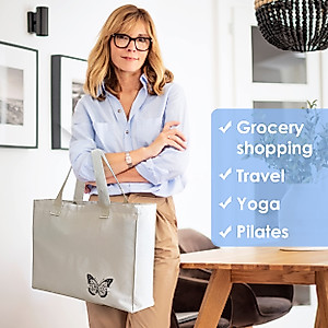 Cotton Canvas Tote Bags for Women, Large Capacity Reusable Shoulder Bag for Grocery Shopping, Travel, Beach, Yoga (Natural)