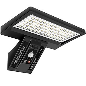 UCGG Solar Wall Light Outdoor, 650Lm IP65 Waterproof Type 2 Optical Lens 64 LED Dual Color Temperature 3-Mode Lighting Wall Light with Remote Control, PIR Motion Sensor and USB Charging