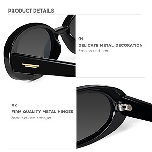 mosanana Retro Oval Sunglasses for Women 90s Small Trendy Fashion Vintage Narrow Tiny Cute Skinny Sun Glasses for Small Face Black MS52360