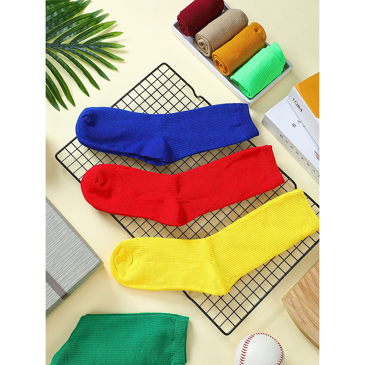 Yaomiao 20 Pairs Boys Solid Dress Socks Colorful Crew Socks Long Socks for Boy Casual Lightweight Cotton Athletic Socks Breathable Socks for Boys Girls