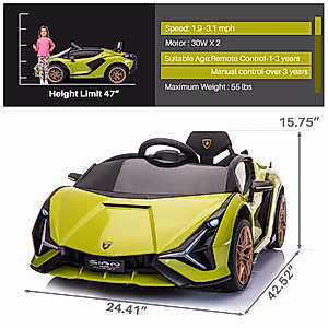 12V Licensed Lamborghini SIAN Electric Car Ride On Toy by TOBBI,Kids Electric Vehicle for 3-8,Electric Vehicles Battery Powered Sports Car w/Parent Remote Control,Spring Suspension,LED Lights