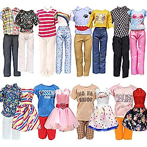 18 PCS Doll Clothes and Accessories for Ken and 11.5 inch Dolls Include 5 Boy Outfits 5 Girl Outfits 3 Pair of Boy Shoes 3 Pair of Girl Shoes 2 Glasses for 12 inch Boy and Gril in Ramdon