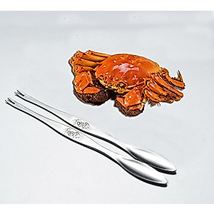 AKOAK 6 Pcs Seafood Tools,Double Headed 304 Stainless Steel Fork and Spoon for Crab and Lobster