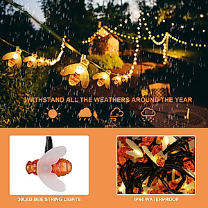 BLOOMWIN Solar String Lights, 30 LED Outdoor Waterproof Simulation Honey Bees Decor, 21.3ft 8 Modes Fairy Lights Hanging Decorative for Garden,Christmas, Patio Yard, Party, Warm White