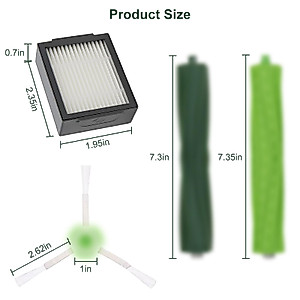 Katerelis 18 Pack Compatible with E/i/j Series Replacement Parts, E5 E6 E7 i2 i3 i3+i4 i4+ i6 i6+ i7 i7+ i8 i8+/Plus, 2 sets of multi-surface rubber roller brush 8 filters 8 side brushes