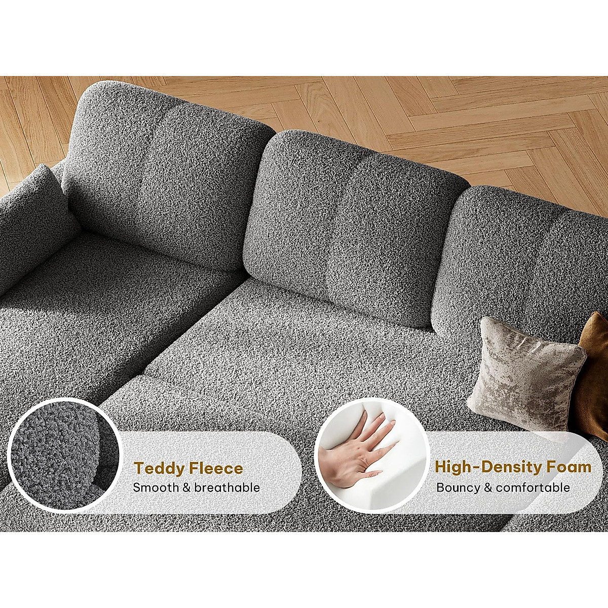 DWVO 86" Sectional Sofa Couch, 2 in 1 Sleeper Sofa Bed with Reversible Storage Chaise Pull Out Bed, L-Shape Sofa Bed for Living Room, Side Storage Pocket, Teddy Fleece, Grey
